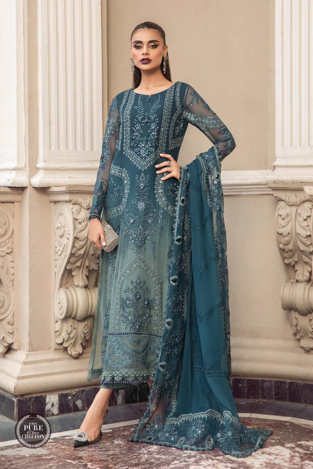 MPC-23-102 Teal Blue | Maria B | Pure Silk Chiffons Collection 2023 ...